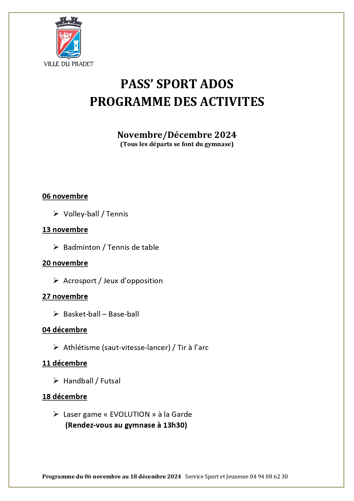 Le Pass’sport Ados – Ville du Pradet